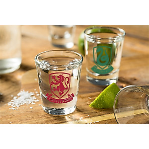 Harry Potter Shot Glass Set - 2 oz. Capacity - Set of 4 Glasses - Gryffindor, Slytherin, Hufflepuff, Ravenclaw