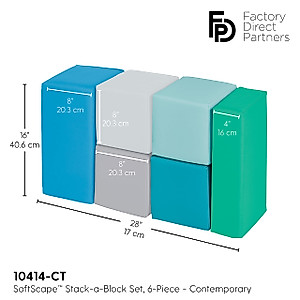 Factory Direct Partners 10414-CT SoftScape Stack-a-Block Big Foam Construction Building Blocks, Soft Play Set for Toddlers and Kids (6-Piece Set) - Contemporary