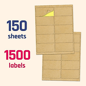 4" x 2" Kraft Labels Stickers, Letter Size with Print Templates - 150 Sheets, Pack of 1500