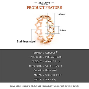 ELBLUVF Stainless-steel Rose Gold Plated Stackable Lucky Hollow Stars Star Ring For Women (6)