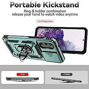 MLDWH Samsung S20 5G Case with Stand Kickstand Ring and Camera Cover with Tempered Glass Screen Protector, Heavy Duty Military Grade Shockproof Protective Cover for Samsung S20 5G (Green)