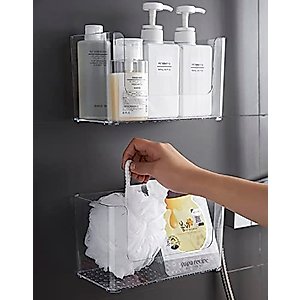 Sooyee 2-Pack Shower Caddies,No Drilling Wall Mounted Bathroom Corner Shelf Organizer with Hooks Suction Kitchen Storage,Stackable Makeup Organizer Stand on Countertop,Clear