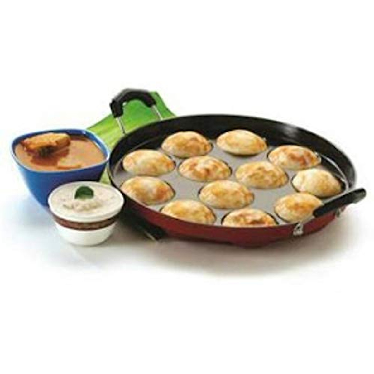 Non-Stick 12 Cavity Appam Patra Paniyarakkal,Nonstick cookware Appam Patra Paniyaram with Stainless Steel Without Lid 12 Cavity (Red with Handle)