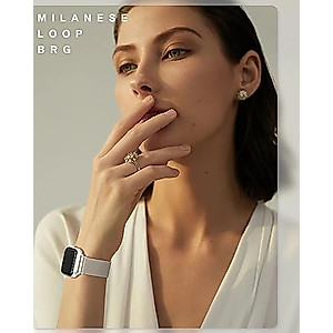 Original Stainless Steel Milanese Loop Compatible with Apple Watch Band 38mm 40mm 41mm 42mm 44mm 45mm 49mm, Magnetic Clasp Replacement Band for iwatch Series Ultra SE 8 7 6 5 4 3 2 1, Women & Men Watch Strap for iWatch (Starlight, 41mm/40mm/38mm)