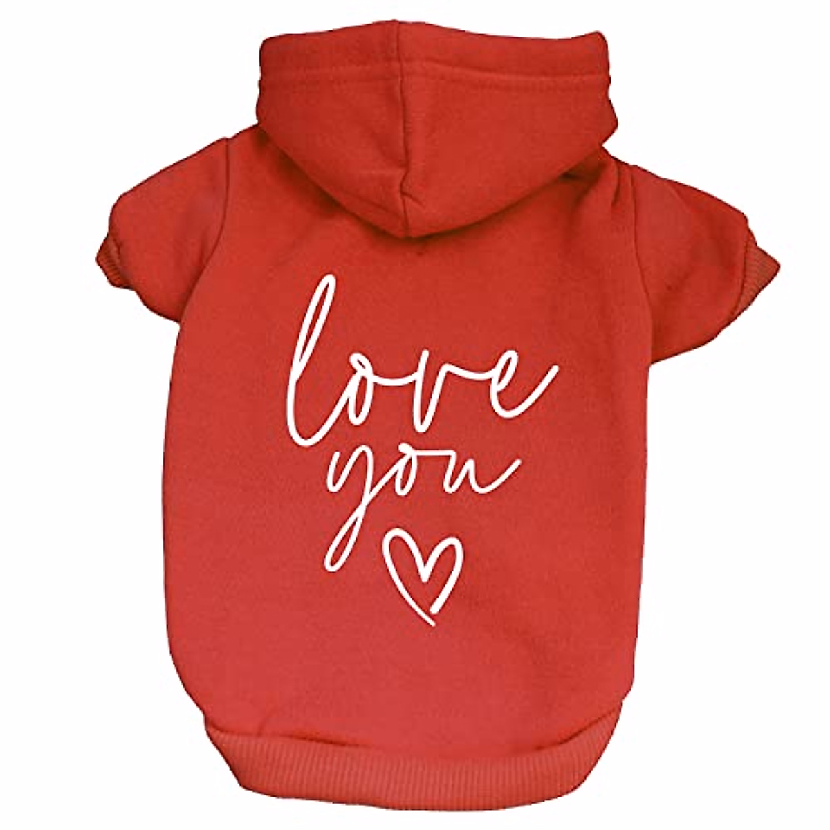 Love You Valentine's Day Pullover Fleece Lined Dog Hoodie with Leash Hole (Red Hooded Sweatshirt)