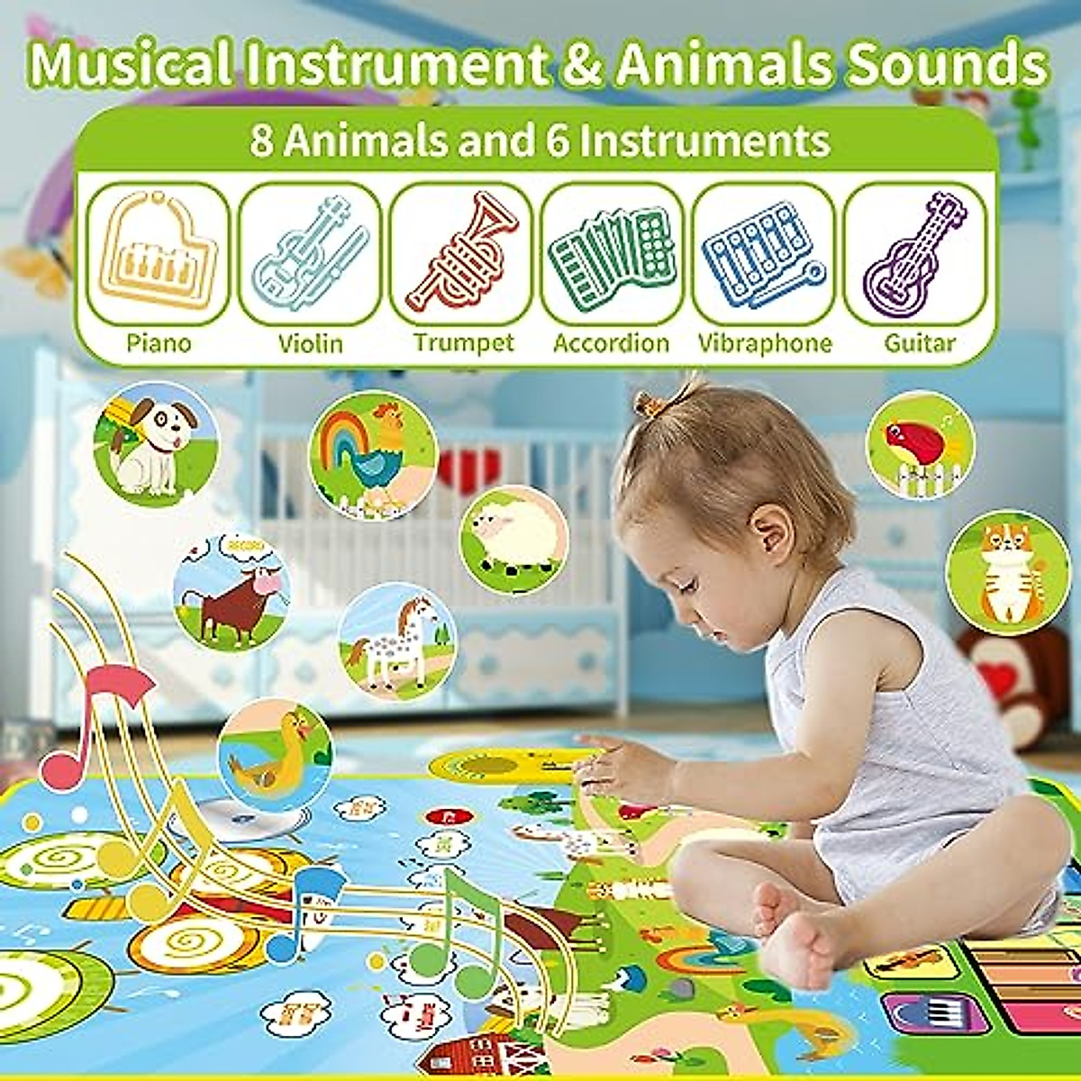 1 Year Old Boy Toys, 3 in 1 Musical Toys for Toddlers 1-3 Piano Keyboard, Drum Mat with 2 Drum Sticks, Animal Touch Play Blanket Baby Toys for 12-18 Months Birthday Gifts for 1 2 3 Year Old Boys Girls