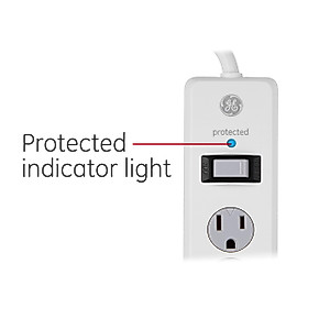 GE 6-Outlet Surge Protector, 2 Pack, 3 Ft Extension Cord, Power Strip, 800 Joules, Flat Plug, Twist-to-Close Safety Covers, Protected Indicator Light, UL Listed, White, 54629