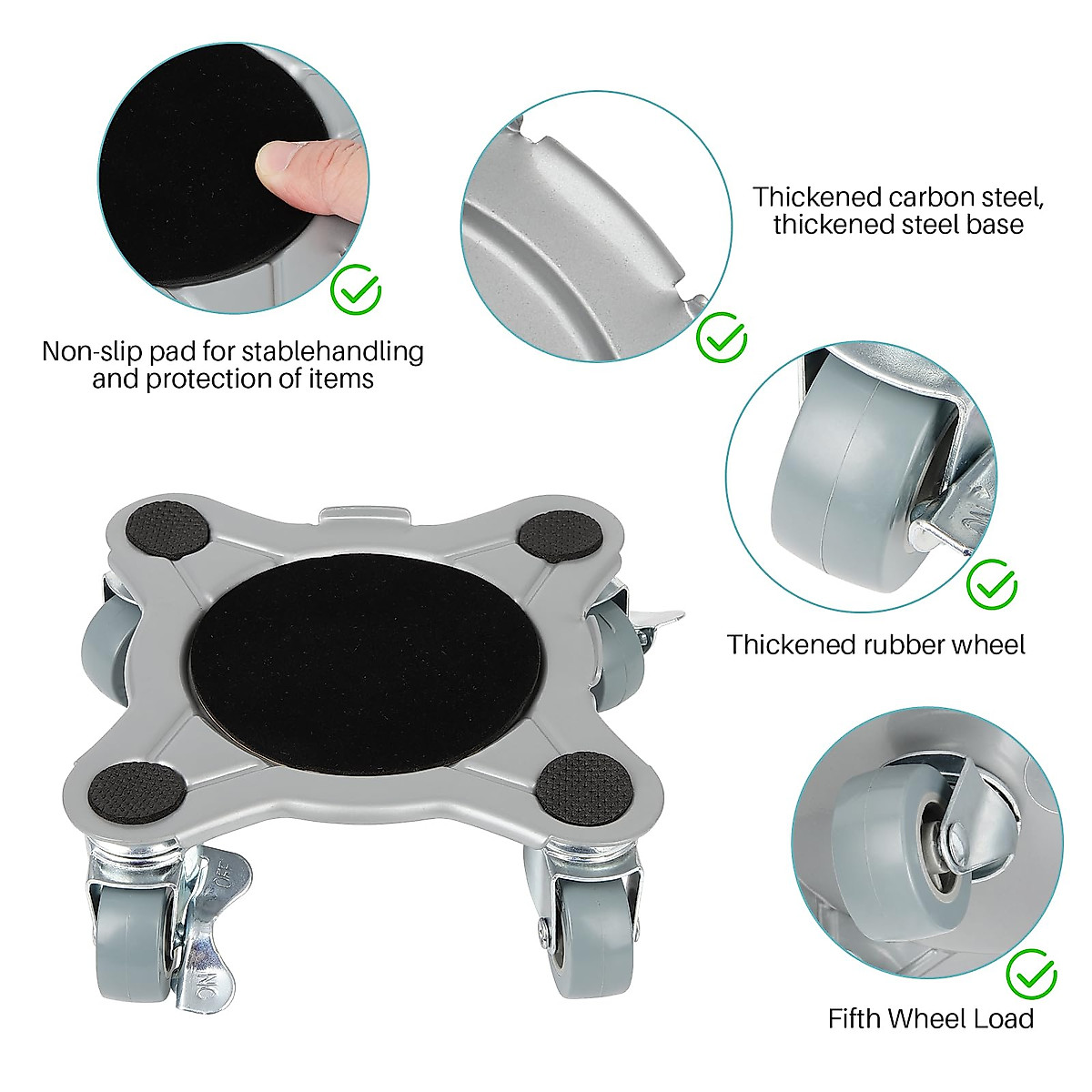 2024 Upgraded Heavy Furniture Movers with Brake Holding 3086LBS Load capcity with 5 Wheels, Silicone Anti Slip Sleeve, 360° Rotation,Sturdy Carbon Steel Panel, Flexible Mobility