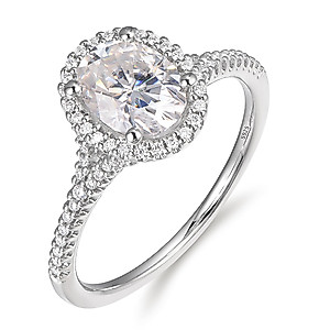 CGSRING 1.5 Carat Oval Cut Moissanite Engagement Ring Hidden Halo Oval Moissanite Rings for Women (9.5)