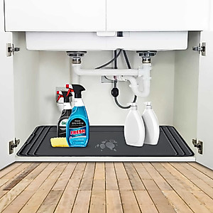 Croc Liner Under Sink Mat Waterproof Cabinet Liner for Kitchen and Bathroom Cabinets, Utility Mat (Cool Grey)