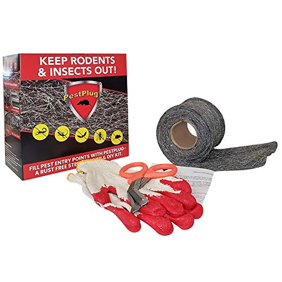 PESTPLUG - 100% Stainless Steel Wool, Large DIY KIT, Rodent Barrier/Fill Fabric - Use to Block Mice, Rodents and Flying Insects. Does NOT Rust! Plug or Fill Holes, Cracks and Gaps Home, Farm, RV's