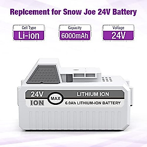 6.0Ah 24V Replacement Battery Compatible with Sun Joe/Snow Joe 24VBAT-LTX 24VBAT-LTW 24VBAT-LTE 24VBAT-LT 24V-X2-SB18 24VBAT-XR iON+ System for All Joe iON+ 24V-X2-SB18/20SB/SB15 Cordless Snow Blower