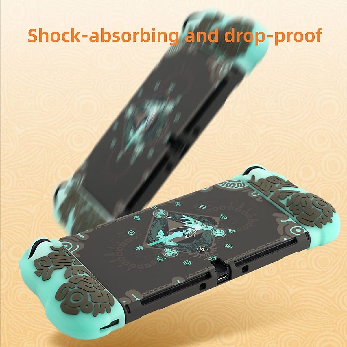 Soft Shockproof for Tears of The Kingdom Dockable Cover Case Compatible with Nintendo Switch OLED, Durable Scratch Resistant Shell for Joycon, Silicone Protective Skin Set