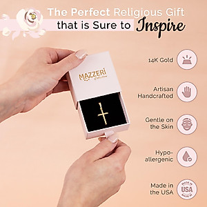 MAZZERI 14k Gold Cross Pendant, Hypoallergenic Gold Religious Charms for Men and Women, Handcrafted in the USA
