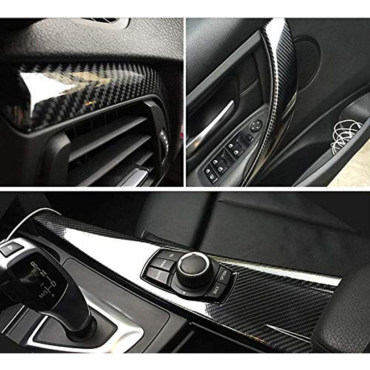 6D Carbon Fiber Vinyl Self Adhesive Film, High Gloss Black Carbon Fiber Vinyl Wrap Sticker Wrap Roll with Air Bubble (1ft x 5ft)