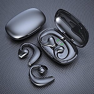 Ke1Clo Bone Conduction Earbuds Open Ear Bluetooth Headphones Bone Conduction, 24H Playtime, Wireless Ear Clip Bone Conduction Headphones with LED Power Display & Charging Case for Sports/Music
