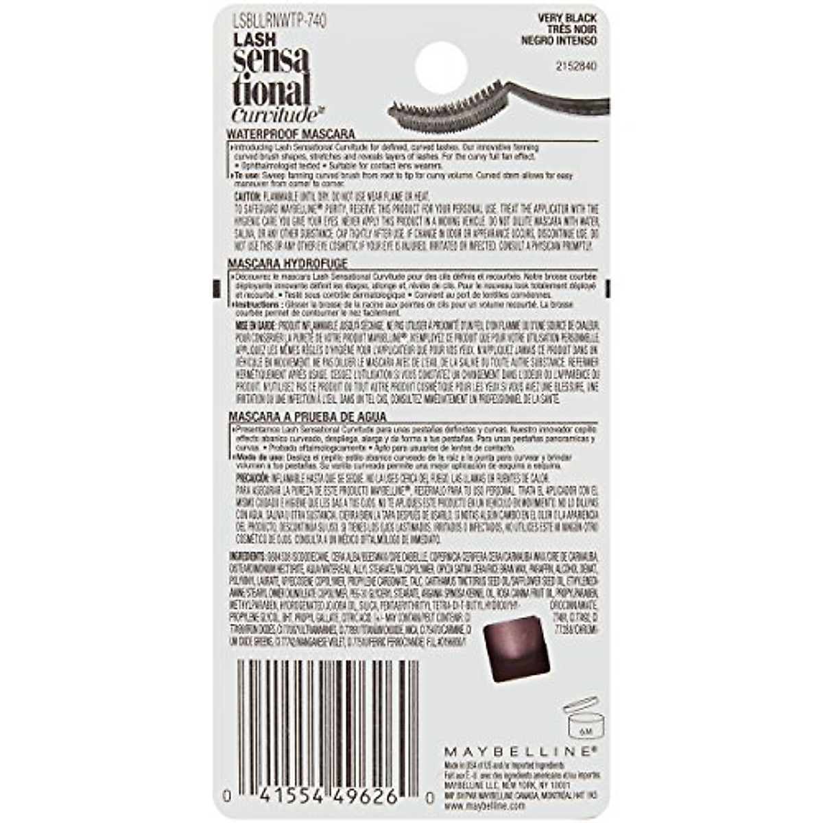 Maybelline New York Lash Sensational Curvitude Waterproof Mascara, Very Black, 0.32 Fluid Ounce