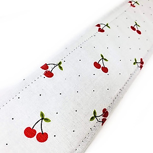 Cherry Guitar Strap, Cherries on White, Genuine Leather Ends, Includes 2 Strap Locks & 1 Pick. Adjustable Strap, Pick Pocket, For Bass, Electric & Acoustic Guitars Gift for Guitar Players, Women & Kid