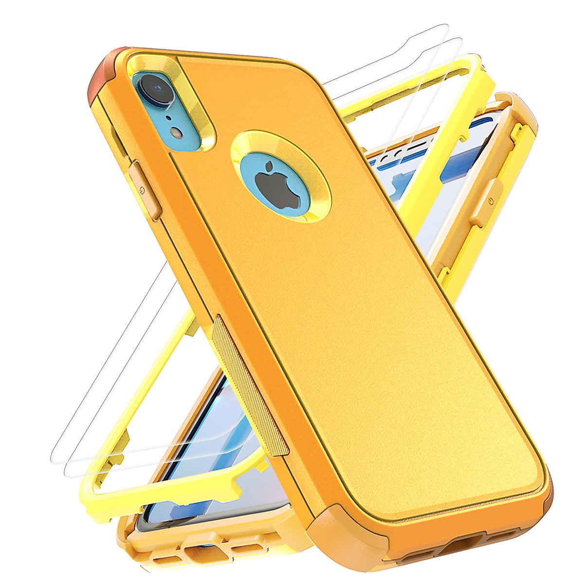 YmhxcY for iPhone XR Case iPhone XR Phone Case with [2 Pcs] EPU Flexible Screen Protectors,[Shockproof] [Dropproof] Protection Cover for Apple iPhone XR 6.1"-Yellow
