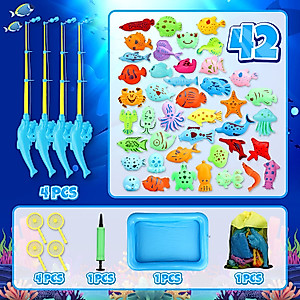 TOY Life 4-Player Magnetic Fishing Game for Kids 3-5, Kids Fishing Pole, Toddler Fishing Pole, Magnetic Fishing Toy, Toddler Bath Toys for Kids, Kids Fishing Rod, Summer Pool Water Fish Toys for Kids