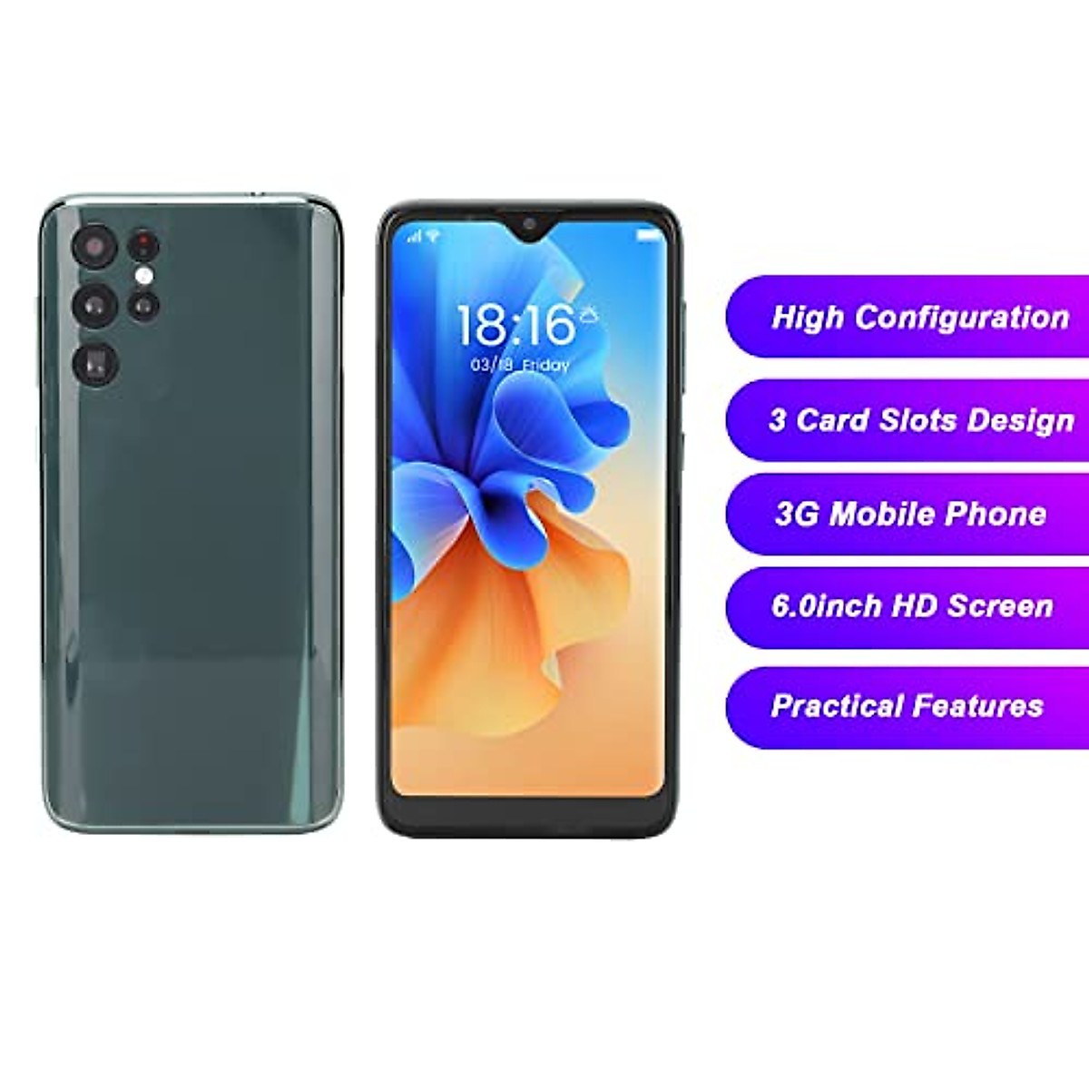 S22 Ultra Unlocked Smartphone, 6in 2GB RAM 32GB ROM Cell Phone Unlocked for Android 12.0, MTK6895,Dual SIM, 8MP 24MP Dual Camera,3500mAh Mobile Phone Support 128GB Expandable, WIFI BT GPS(Green)