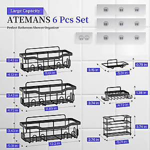 ATEMANS Black Shower Caddy Shelf 6 Pack, 3 Tier Shower Shelf for Inside Shower,Bathroom Shower Shelves Wall Mount,in Shower Organizer Shampoo Bottle Holder,Toothbrush Holder,Soap Holder