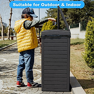 MAIUSCOLI Outdoor Trash Can with Lid, Outdoor Trash Bin & Pull-Out Liquid Drawer, Dual Lid Closure Design, Waterproof Resin Garbage Can Container for Patio, Backyard, Deck (Black, 31)