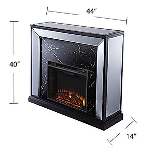 SEI Furniture Trandling Mirrored Faux Marble Fireplace, Antique Silver/Black/Mirror