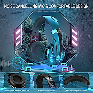 PHOINIKAS Wireless Gaming Headset for PS4 PS5 PC Ninten Switch, G9000 5.8G Wireless Over Ear Headphones with Noise Cancelling Detachable Mic, 7.1 Stereo Sound, 3.5mm Audio Cable, Bluetooth for Phone