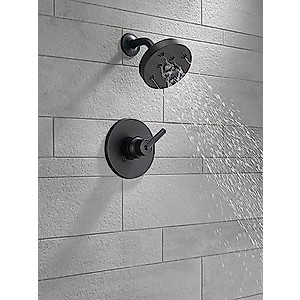 Delta Faucet Trinsic 14 Series Single-Function Shower Faucet Set, Single-Spray H2Okinetic Shower Head, Black Shower Faucet, Delta Shower Trim Kit, Matte Black T14259-BL (Valve Not Included)