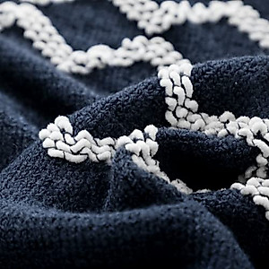 BOURINA Fluffy Chenille Knitted Fringe Throw Blanket Lightweight Soft Cozy for Bed Sofa Chair Throw Blankets, Navy 50" x 60"