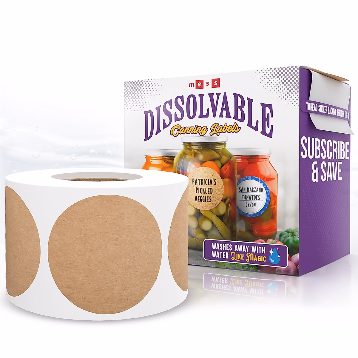 MESS Dissolvable Canning Labels for Jars – 200 Kraft Dissolvable Mason Jar Labels - Dissolvable Food Labels for Containers - Jam Homemade Canning Jar Labels Stickers - Removable Mason Jar Labels 1.5"