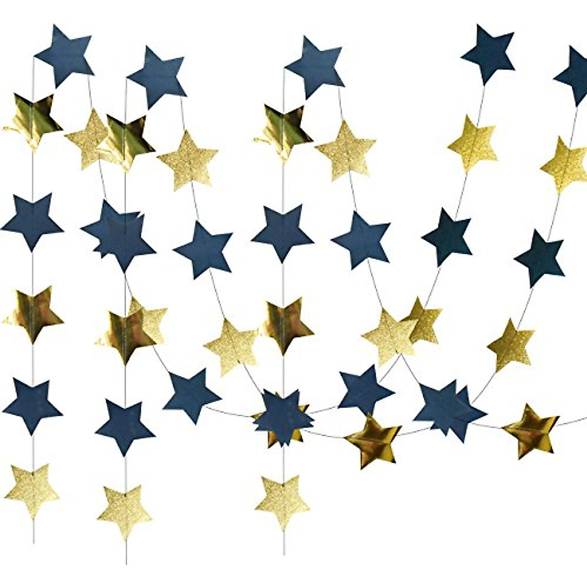 Furuix Outer Space Decorations Birthday Party Decorations 2pcs Navy Blue Glitter Gold Paper Star Garlands Star String for Baby Shower Decorations