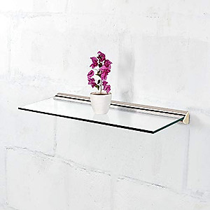 Deco Window 12" X 6" Tempered Glass Shelf for Wall Floating Shelves 8mm Thick Bathroom Storage Organizer with Concealed Mount (Satin Silver)