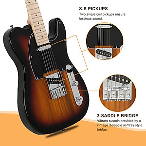 GLARRY 39" GLP Electric Guitar Solid Body Full Size Kit for Beginner, Humbucker Pickups, 3-Ways Switch with Bag, Strap, Cable, Plectrum, Pick (Black)