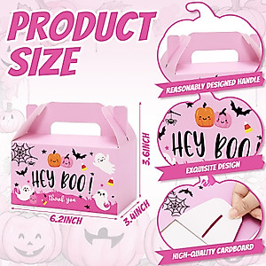 JarThenaAMCS 50Pcs Pink Halloween Paper Boxes Ghost Pumpkin Bat Treat Boxes Hey Boo Gift Boxes with Handle for Halloween Party Favor Supplies