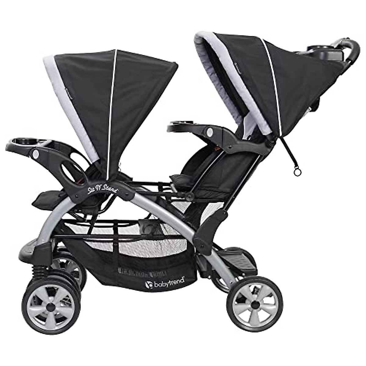 Baby Trend Sit N Stand Easy Fold Travel Double Baby Stroller and Single Infant Car Seat Travel System with Safety Harnesses and Cover, Stormy