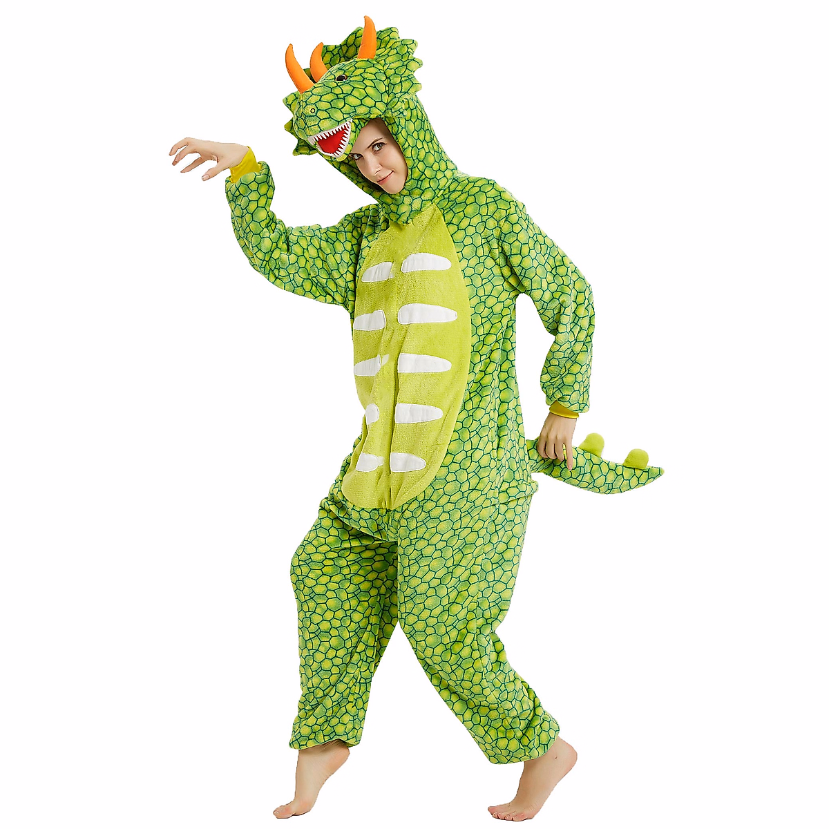 CASABACO Dinosaur Costume Onesie Adult Women Novelty Onepiece Pajamas, Light Green, L