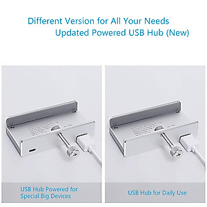Powered USB Hub 3.0 – Rekidm USB Hub with Extra Power Supply Port, Aluminum Clamp for Desktop, Computer, PC, Table Edge with Durable Adjustable Clip, Compact Space-Saving Mountable USB Hub (Silver)