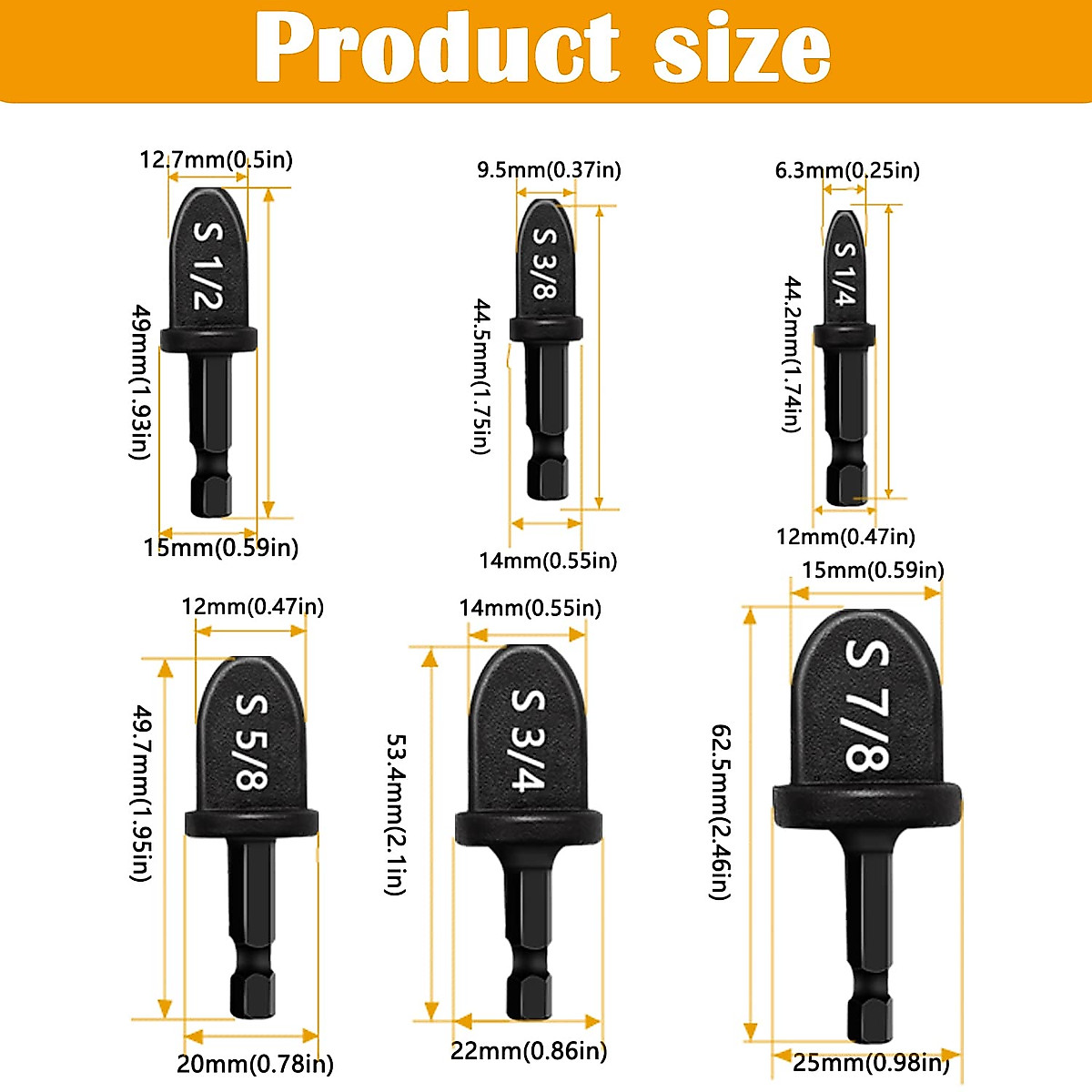 Aienxn 6PCS Swaging Tool Drill Bit Set, HVAC Repairing Set Air Conditioner Manual Copper Pipe Swage Tube Expander Soft Copper Tubing Tool with 1/4'', 3/8'', 1/2'', 5/8'', 3/4'', 7/8'' Bits Q-M-045