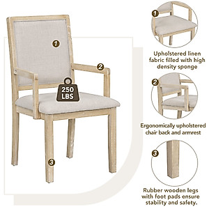 FIQHOME 5-Piece, Round to Oval Extendable Butterfly Leaf, Table and 4 Upholstered Chairs with Armrests,Kitchen Dining Set,Natural Wood Wash