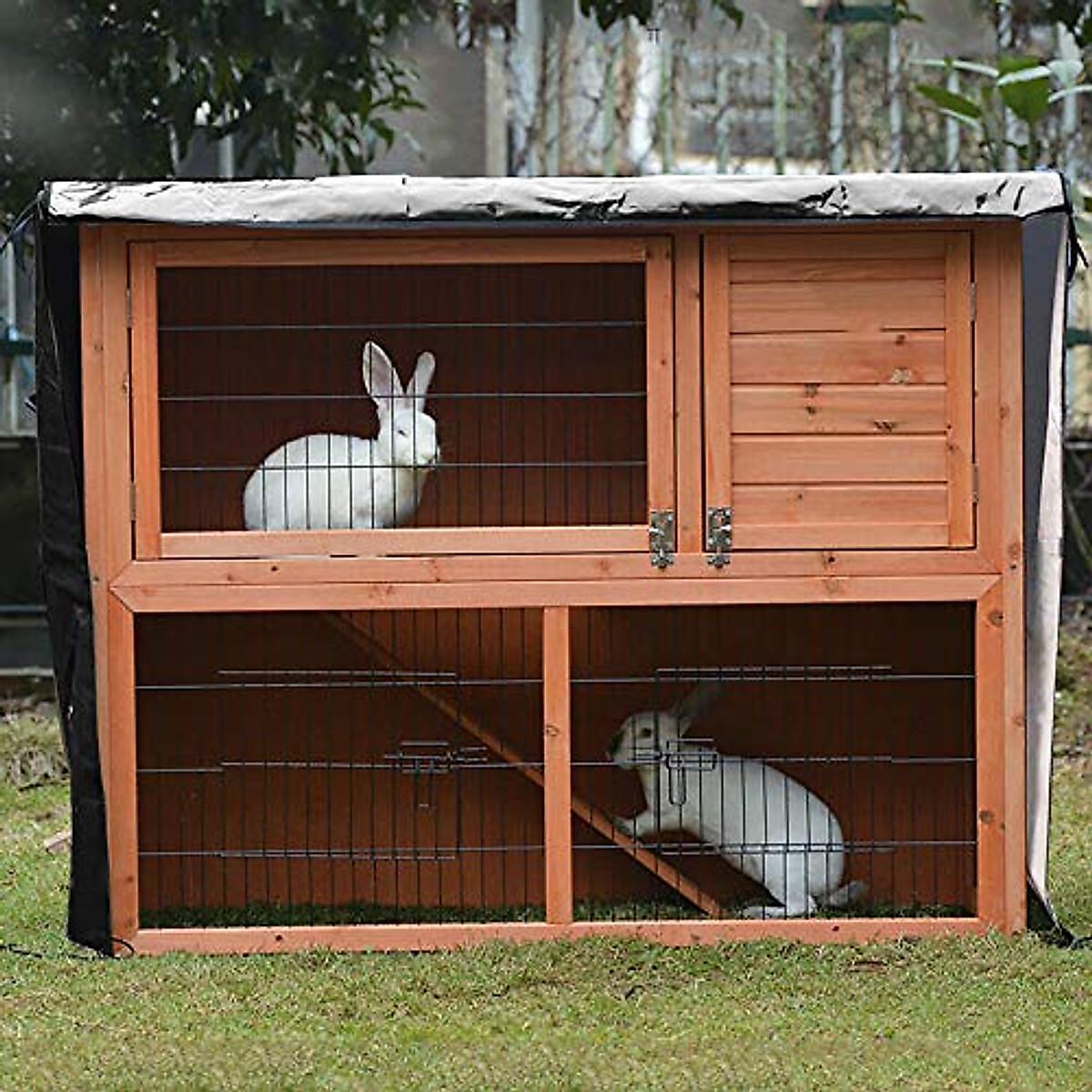 J&C Heavy Duty 420D Double Decker Rabbit Hutch Cover Windproof Waterproof Black Covers for Winter Rectangular Outdoor Bunny Cage Cover for Guinea Pig Cage (No Hutch (48x20x41 in)