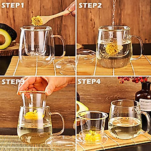 WHJY Glass Tea Cup with Infuser and Lid, 18 ounce Glass Tea Cups with Strainer, Loose Leaf Tea Cup Mug for One, Lead-free Borosilicate Glass Teacups, Heat Resistance, Microwave & Dishwasher Safe