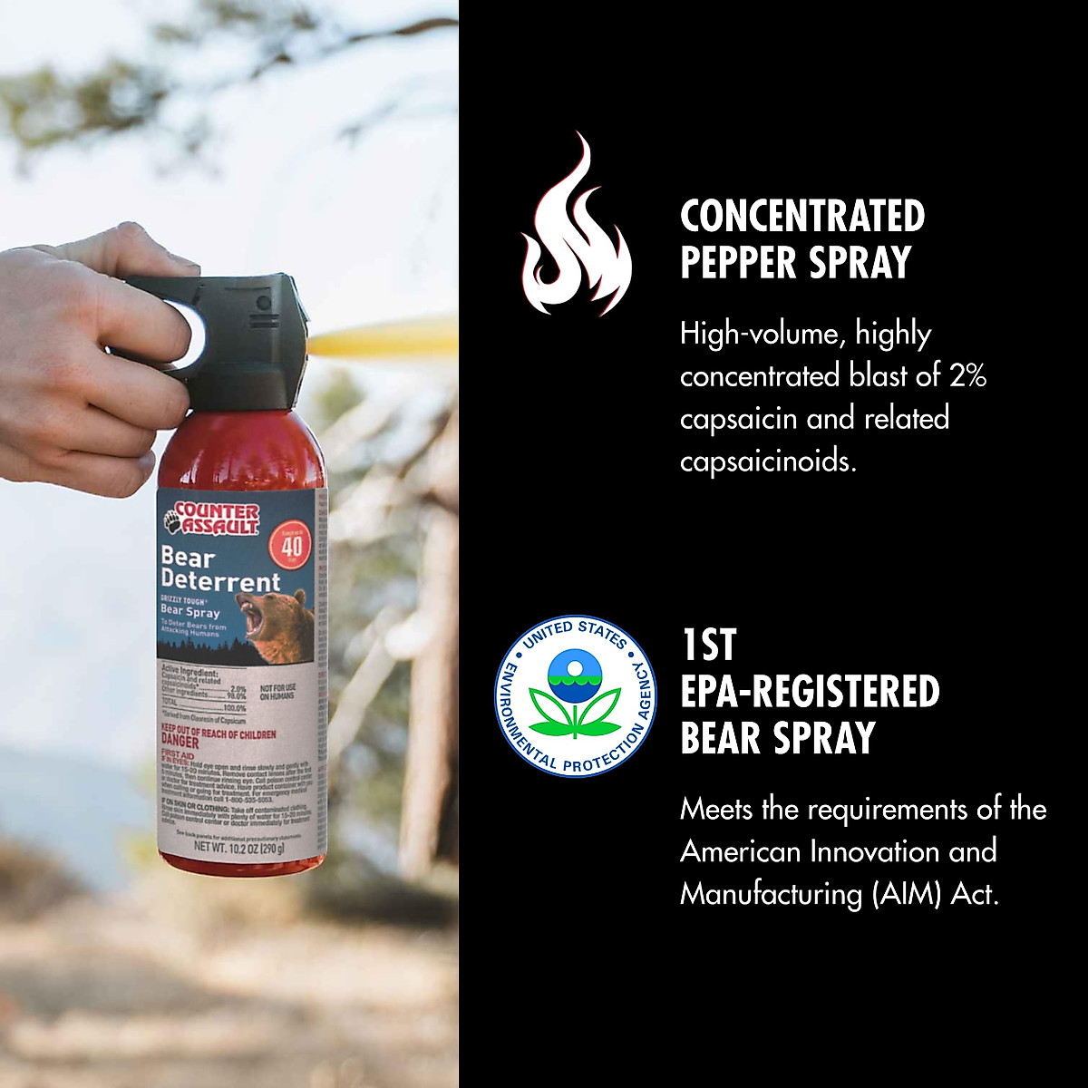 Counter Assault Bear Spray Combo - 2% Capsaicin Bear Deterrent with 2 Holsters - Pepper Spray for Hiking, Camping, Hunting & More - 8.1 oz & 10.2 oz