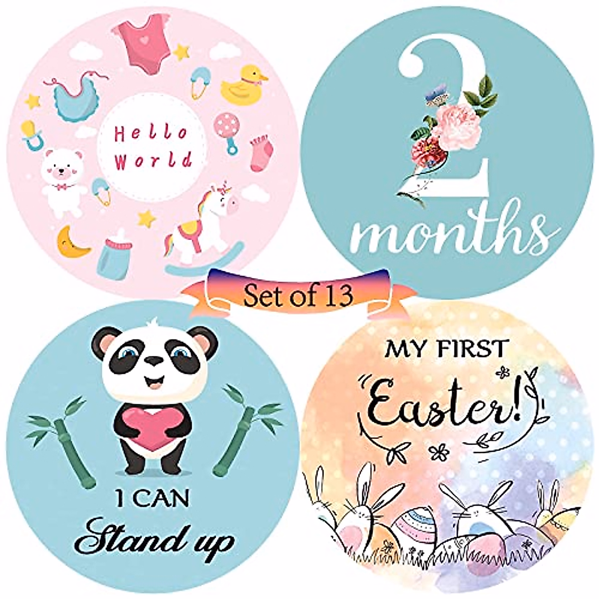 Baby Milestone Cards,Milestone Wooden Circles,Baby Months Signs,Monthly Milestone Wood Discs,Double Sided Printing,Set of 13