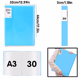 SKRYUIE A3 Diamond Painting Storage Book - 60 Diamond Painting Capacity, 30 Pages Protectors, 17.2x12.8 inches, Portfolio Folder for Diamond Painting Presentation and Organization - Blue