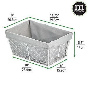 mDesign Medium Metal Farmhouse Home Storage Organizer Basket - Chicken Wire Design, Fabric Liner for Kitchen, Bathroom, Living Room, Pantry, Cupboard, Shelves, Countertop, 2 Pack, White/Gray