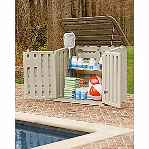 Rubbermaid Large Horizontal Resin Weather Resistant Outdoor Storage Shed, 32 cubic ft., Olive Steel/Sandstone, for Garden/Backyard/Home/Pool