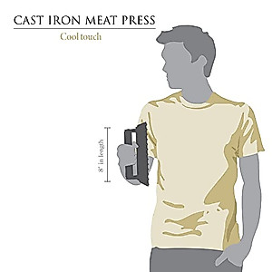 HUMOS Pre Seasoned Cast Iron Meat Press Cool Touch Wooden Handle 8”x4” Heavy Duty for Paninis, Crispy Bacon, Evenly Cooked Steak, Healthier Burgers, Sandwiches and Vegetables