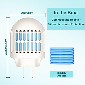Mosquito Repeller,Mosquito Repellent Plug in Wall Outlet,Included 10 Pcs Refill,DEET-Free,Highly Effective for Home, Bedroom, Office,Kitchen,Camping,Travel